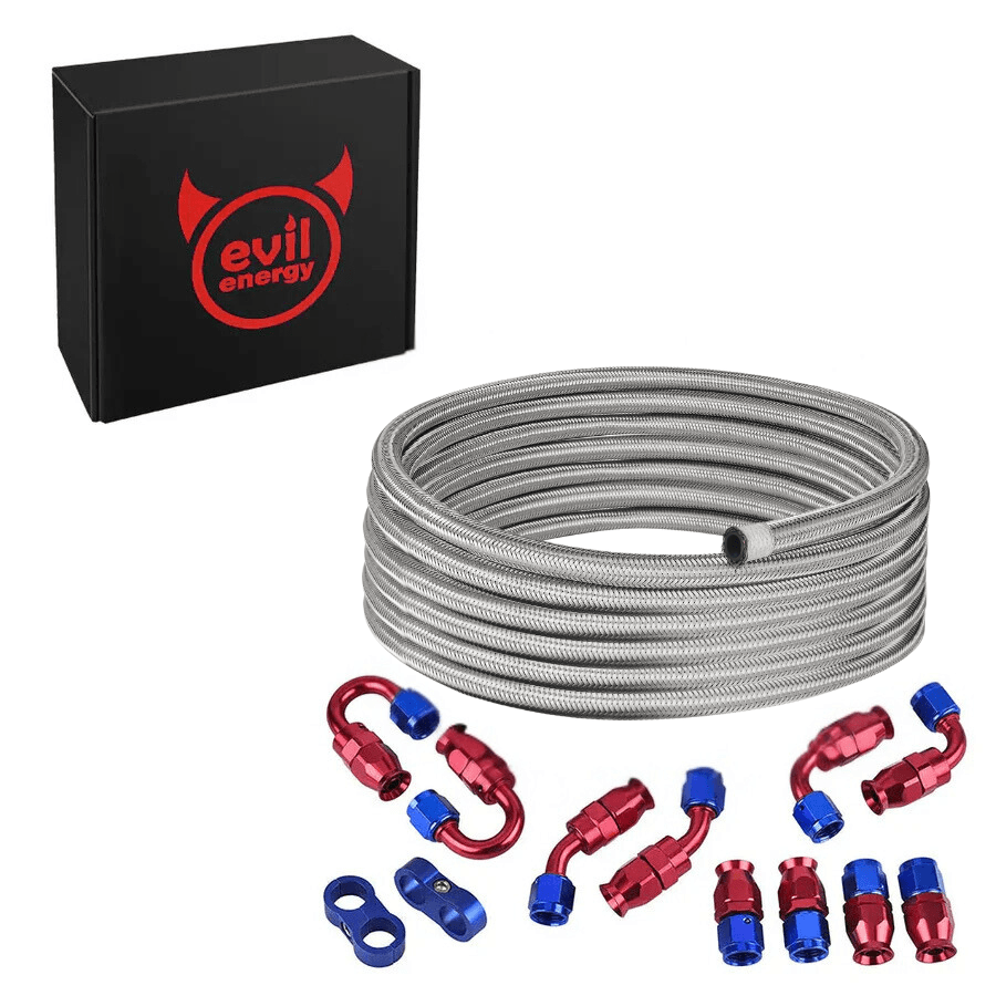 EVIL ENERGY PTFE Fuel Line Hose Kit E85 Stainless Steel Braided 20FT ...