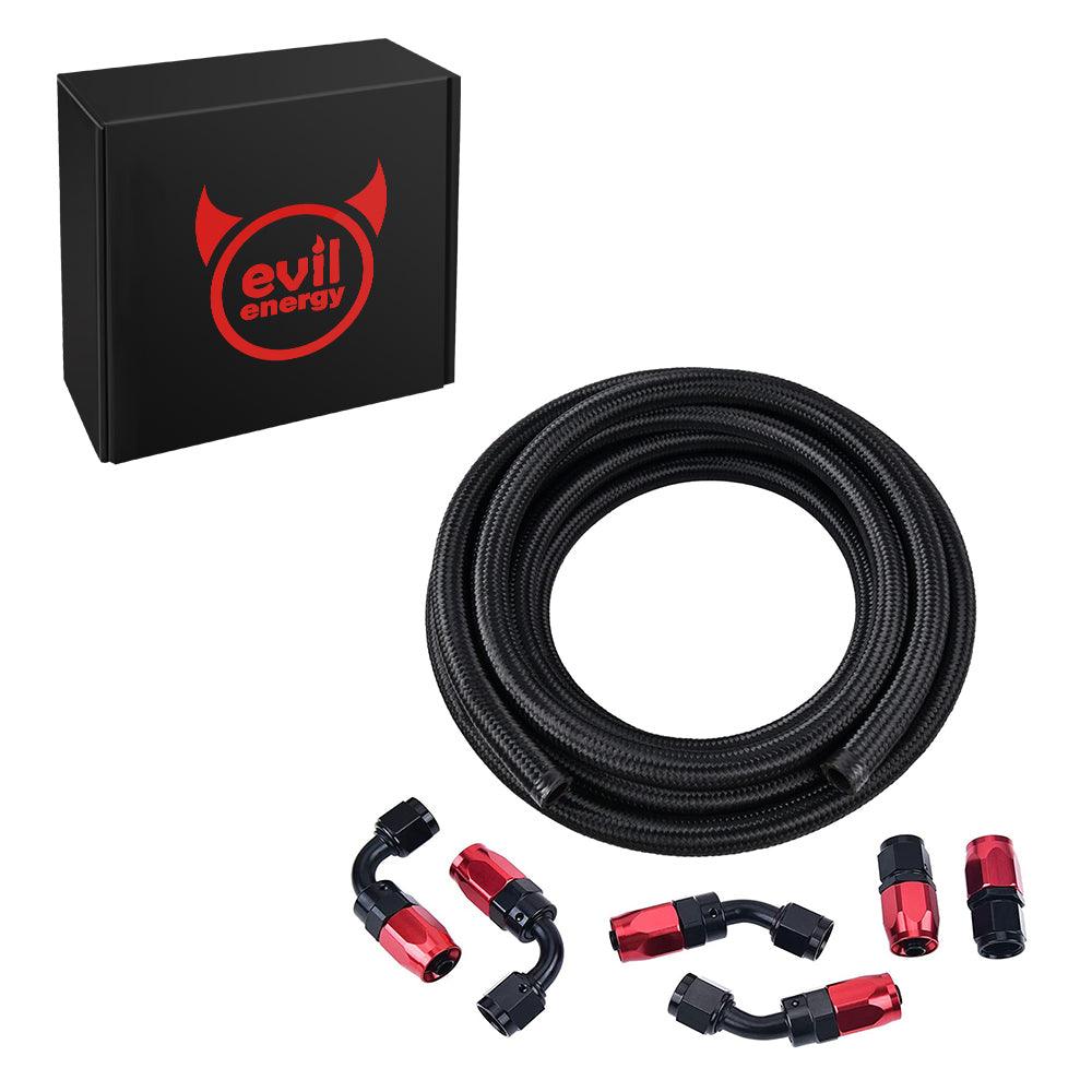 EVIL ENERGY 6/10AN Fuel Line Kit Braided Nylon Fuel Hose CPE 10FT Blac ...